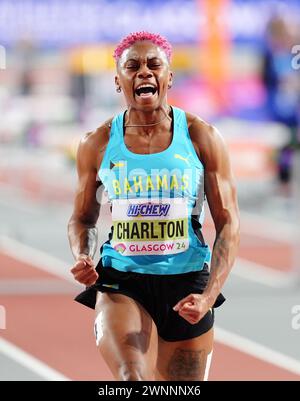Bahamas' Devynne Charlton sets a world record taking gold in the Women's 60m Hurdle final during ...