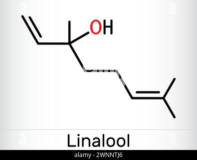 Linalool molecule. Structural chemical formula and molecule model ...