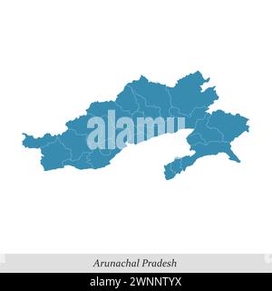 Arunachal pradesh districts map. Indian State. Gray background ...