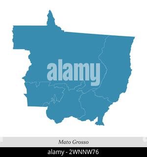Brazil state Mato Grosso administrative map showing municipalities colored by state regions ...
