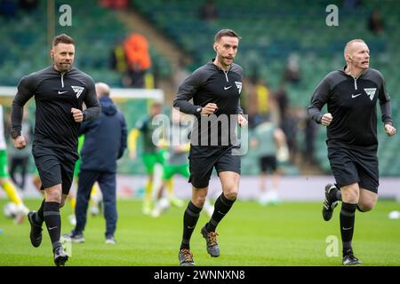 Assistant referee Matthew Smith warming up before the West Ham United v ...