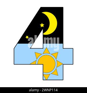 Fourth day of creation with sun, moon, and stars. Biblical illustration ...