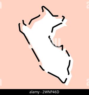 Peru country simplified map. White silhouette with thick black contour ...