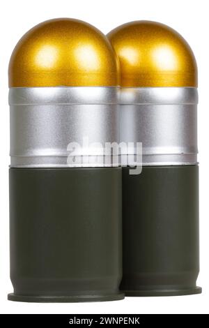 40 mm grenade launcher round for automatic grenade launcher isolated on a white Stock Photo - Alamy
