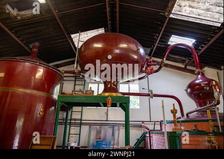 Double distillation process of cognac spirit in Charentias copper still ...