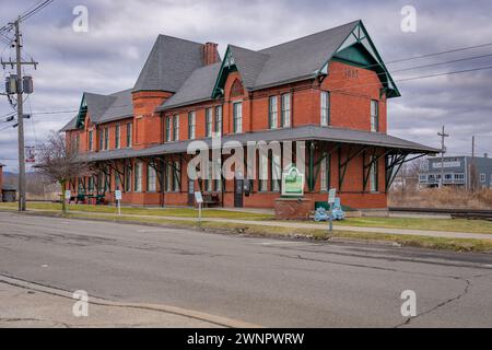 Sayre, PA, USA - 03-03-2024 - Restored red vintage caboose at the Sayre ...