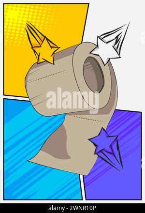 Cartoon Toilet Paper, comic book Rolled Up Bathroom Accessory. Retro ...