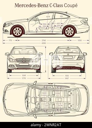 Mercedes Benz C Class Coupe 2010 car blueprint Stock Vector Image & Art ...