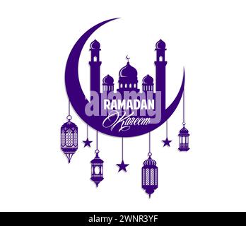 Isolated crescent moon with an arabic lamp. Ramadan kareem - Vector ...