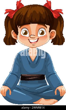 Cute cartoon girl in gi performing japanese martial arts bow (zarei ...