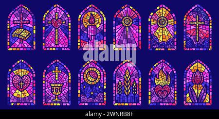 Catholic Symbols vector set of 4, vintage engraving. Catholic symbolism ...
