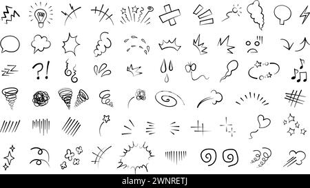 Anime emotion effects set. Line movement elements, comic emotive ...