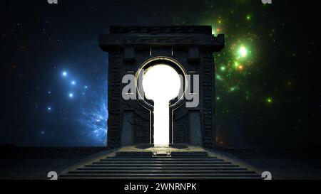 Ancient space gate portal to parallel world of universe. Cosmos galaxy ...