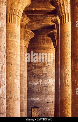 Horizontal background with ancient Egyptian hieroglyphs on stone wall ...