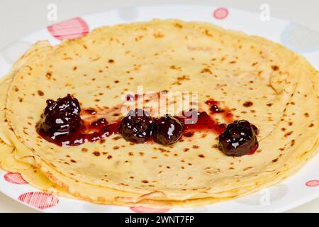 Traditional Romanian pancakes prepared to be eaten with different types ...