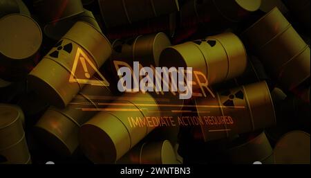 Image of warning text over barrels with radioactive symbol Stock Photo ...