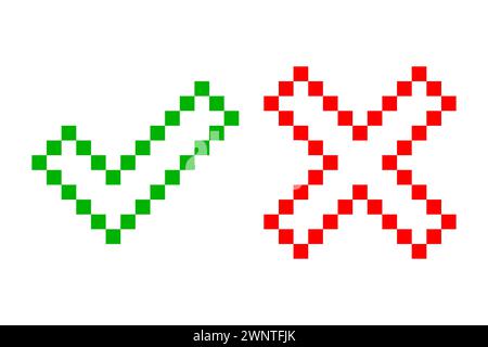 Pixel art check mark and cross mark. Tick and cross sign. Vector ...