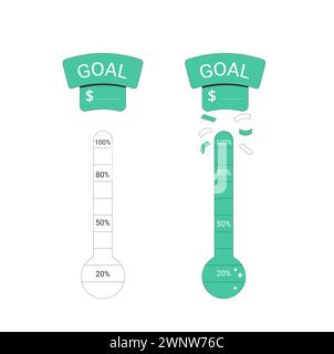 Financial goal thermometer set. Fundraising money trackers isolated on ...