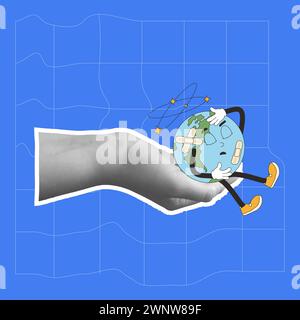 Earth hurt retro mascot. Sick planet cartoon character for holiday ...