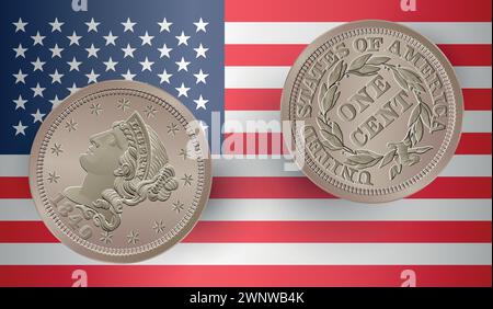 Vector American money, one cent coin, 1840-1857. Vector illustration ...