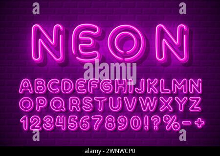 Neon city color red font. English alphabet and numbers sign. Vector ...