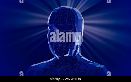 Geometrical wireframe man face and rays of light - 3D illustration ...