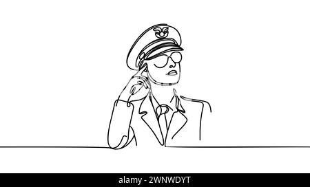 Single one line drawing of pilot stands with a thumbs-up gesture and ...