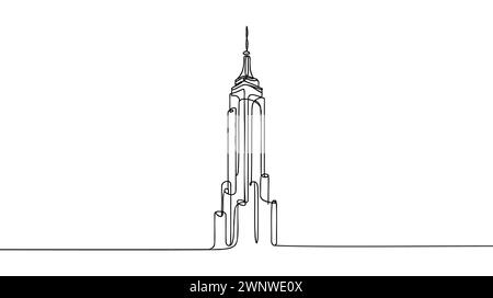 Continuous one line drawing of tall skyscraper buildings in big city ...