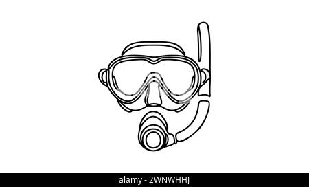 Continuous one line drawing scuba diving mask with snorkel. Diving mask ...