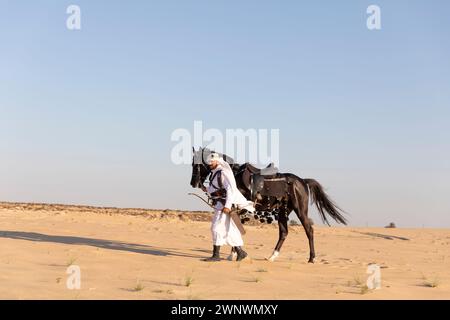 Portrait of a Saudi man with his black stallion Stock Photo - Alamy