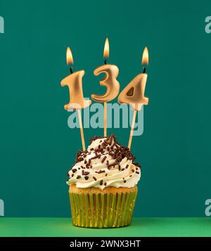 Candle number 134 birthday - Green anniversary card with pennants Stock ...
