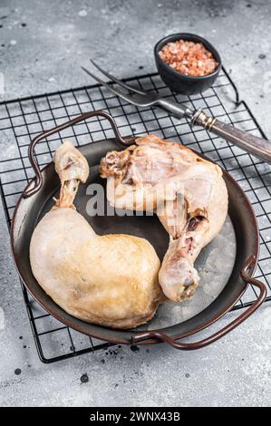 Steamed chicken leg thigh, Asia cuisine. Gray background. Top view ...