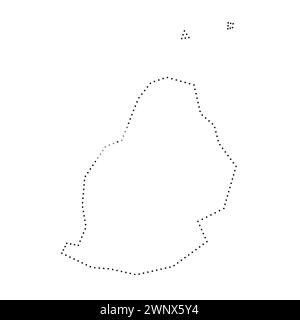 Mauritius country simplified map. Black broken outline contour on white ...