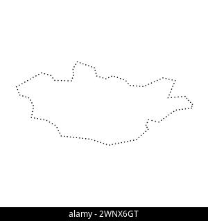 Mongolia country simplified map. Black broken outline contour on white ...