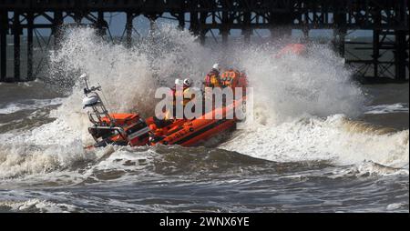 Blackpool RNLI lifeboat is launched into heavy seas Stock Photo - Alamy