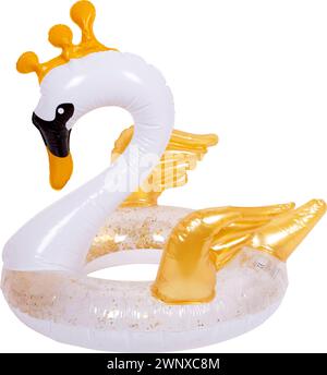 Inflatable white swan float on a pool outside a house Stock Photo - Alamy