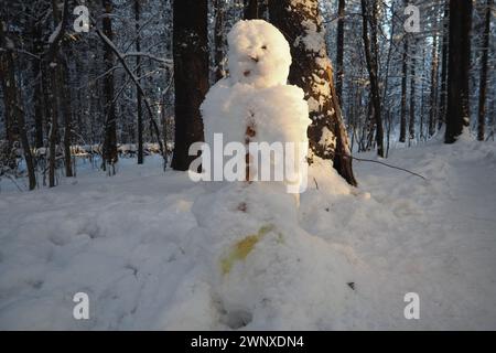 Snowman, snow woman, stylized snow figure of a person, sculpture ...