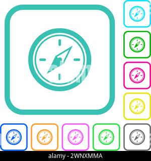 North compass direction vivid colored flat icons in curved borders on ...