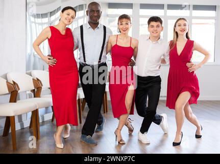 Group of dancers performing curtsy and bow in dance studio Stock Photo ...
