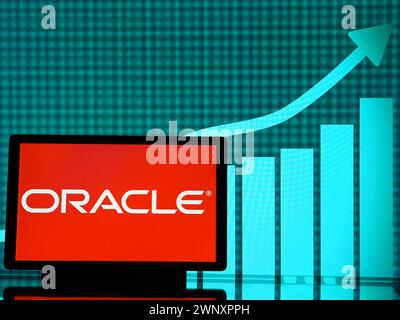 In this photo illustration, the Oracle logo is displayed on the screen ...