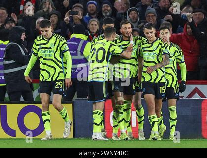 Arsenal's Declan Rice scores their side's second goal of the game ...