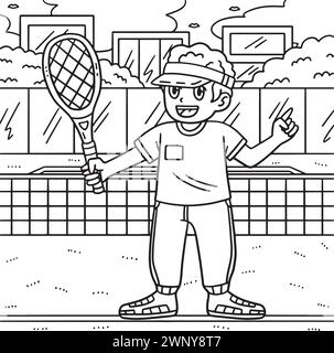 Tennis Coach with a Racket Coloring Illustration Stock Vector Image ...