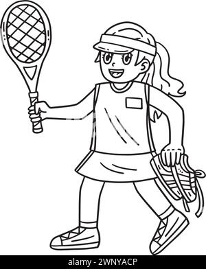 Tennis Girl Holding Racket Coloring Illustration Stock Vector Image ...