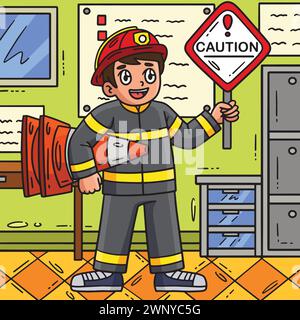 Firefighter with a Safety Sign Cartoon Clipart Stock Vector Image & Art ...