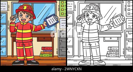 Firefighter Receiving a Call Cartoon Clipart Stock Vector Image & Art ...