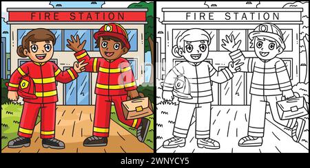 Firefighter Friend Colored Cartoon Illustration Stock Vector Image ...