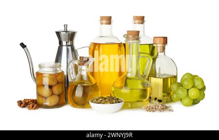 Vegetable fats. Different cooking oils and ingredients isolated on ...