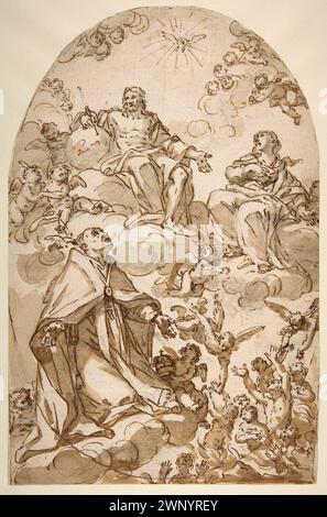 Saint Gregory the Great in prayer procession in front of the castle of ...