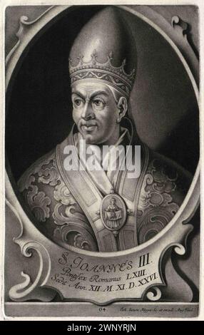 A 16th Century engraving of Pope John II (also known as Johannes II or ...