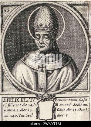 A 16th Century engraving of Pope Felix III who was pontiff from AD483 ...